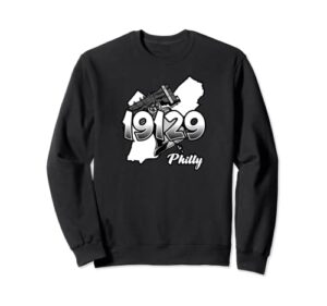 philadelphia silhouette with zip code 19129 and liberty bell sweatshirt