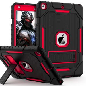 zonefoker case for ipad 9th/8th/7th generation 2021/2020/2019(10.2 inch), heavy duty military grade shockproof rugged protective 10.2" cover with built-in stand for ipad 9 8 7 gen (black+red)