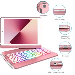 MMK® Keyboard Case for iPad 10.2 inch 9th Gen 2021,iPad 8th Generation 2020,iPad 7th Generation 2019,10 Color Backlit 360 Rotatable Wireless Detachable Bluetooth Keyboard Cover Tablet Case