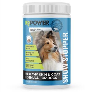 k9 power show stopper - premium dog skin supplement, dog seasonal allergy relief, dog probiotics for itchy skin that reduces hot spots and excessive shedding, 1lb