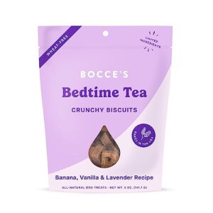 bocce's bakery oven baked bedtime tea treats for dogs, wheat-free everyday dog treats, made with real ingredients, baked in the usa, all-natural biscuits, banana, vanilla, & lavender, 5 oz