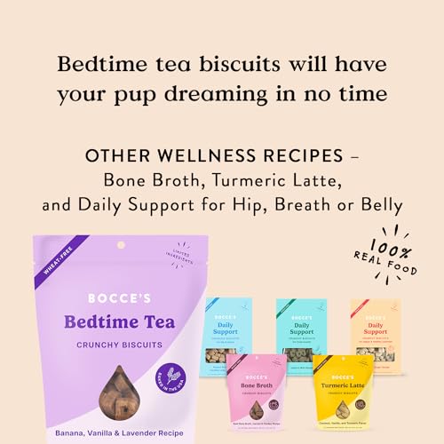 Bocce's Bakery Oven Baked Bedtime Tea Treats for Dogs, Wheat-Free Everyday Dog Treats, Made with Real Ingredients, Baked in The USA, All-Natural Biscuits, Banana, Vanilla, & Lavender, 5 oz