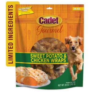 cadet gourmet sweet potato & chicken wraps dog treats - healthy and natural chicken and sweet potato dog training treats for small & large dogs - inspected & tested in usa (28 oz.)