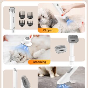 Simple Way Pet Grooming Vacuum, 6 in 1 Dog Grooming Kit with 3 Suction Mode and Large Capacity Dust Cup, Dog Vacuum for Shedding Grooming and Pet Vacuum for Dog Hair at Home (White)