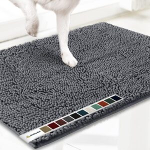 muddy mat® as-seen-on-tv highly absorbent microfiber dog door mat and pet rug, non slip thick washable area and bath mat soft chenille for kitchen bathroom bedroom and indoor - grey medium 30"x19"