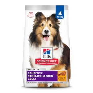 hill's science diet sensitive stomach & skin, adult 1-6, stomach & skin sensitivity support, dry dog food, chicken recipe, 4 lb bag