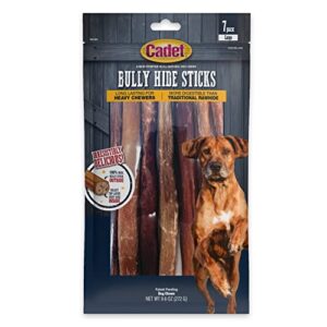 cadet bully hide sticks for small, medium and large dogs – all-natural beef pizzle, high protein, low fat, long-lasting, grain & rawhide-free dog chews for aggressive chewers, large (7 count)