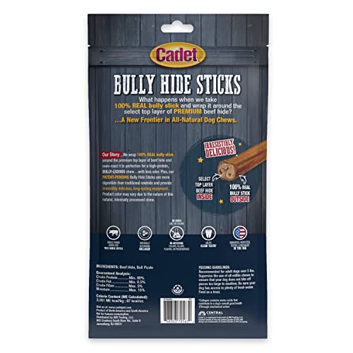 Cadet Bully Hide Sticks for Small, Medium and Large Dogs – All-Natural Beef Pizzle, High Protein, Low Fat, Long-Lasting, Grain & Rawhide-Free Dog Chews for Aggressive Chewers, Large (7 Count)