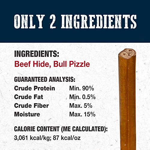 Cadet Bully Hide Sticks for Small, Medium and Large Dogs – All-Natural Beef Pizzle, High Protein, Low Fat, Long-Lasting, Grain & Rawhide-Free Dog Chews for Aggressive Chewers, Large (7 Count)