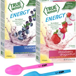 True Lemon Energy, Blueberry Acai & Strawberry Dragonfruit Drink Mix with By The Cup Mood Spoons