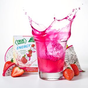 True Lemon Energy, Blueberry Acai & Strawberry Dragonfruit Drink Mix with By The Cup Mood Spoons