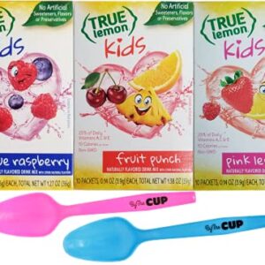 True Lemon Kids Variety, 1 of each Blue Raspberry, Fruit Punch, Pink Lemonade (Pack of 3) with By the Cup Mood Spoons