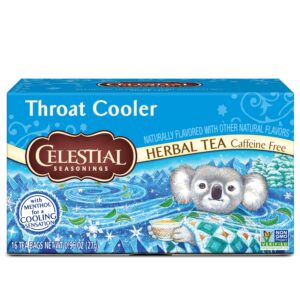 celestial seasonings throat cooler herbal tea, caffeine free, 16 tea bags box