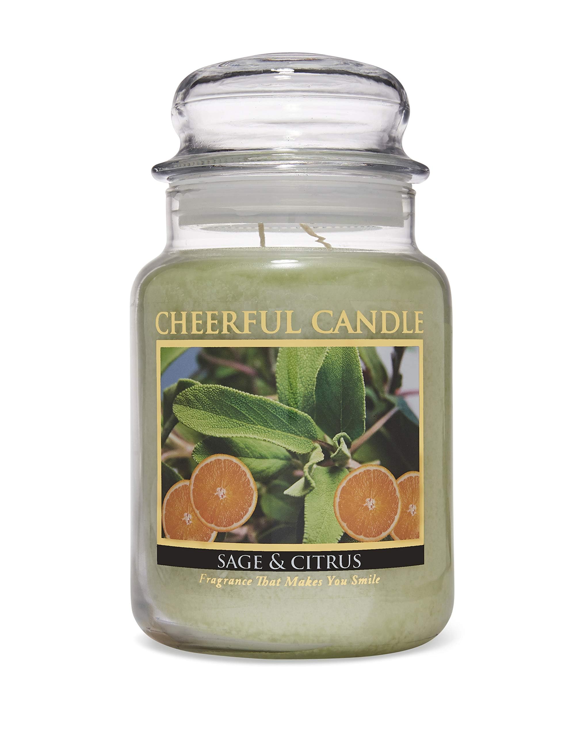 A Cheerful Giver - Sage & Citrus Scented Glass Jar Candle (24 oz) with Lid & True to Life Fragrance Made in USA