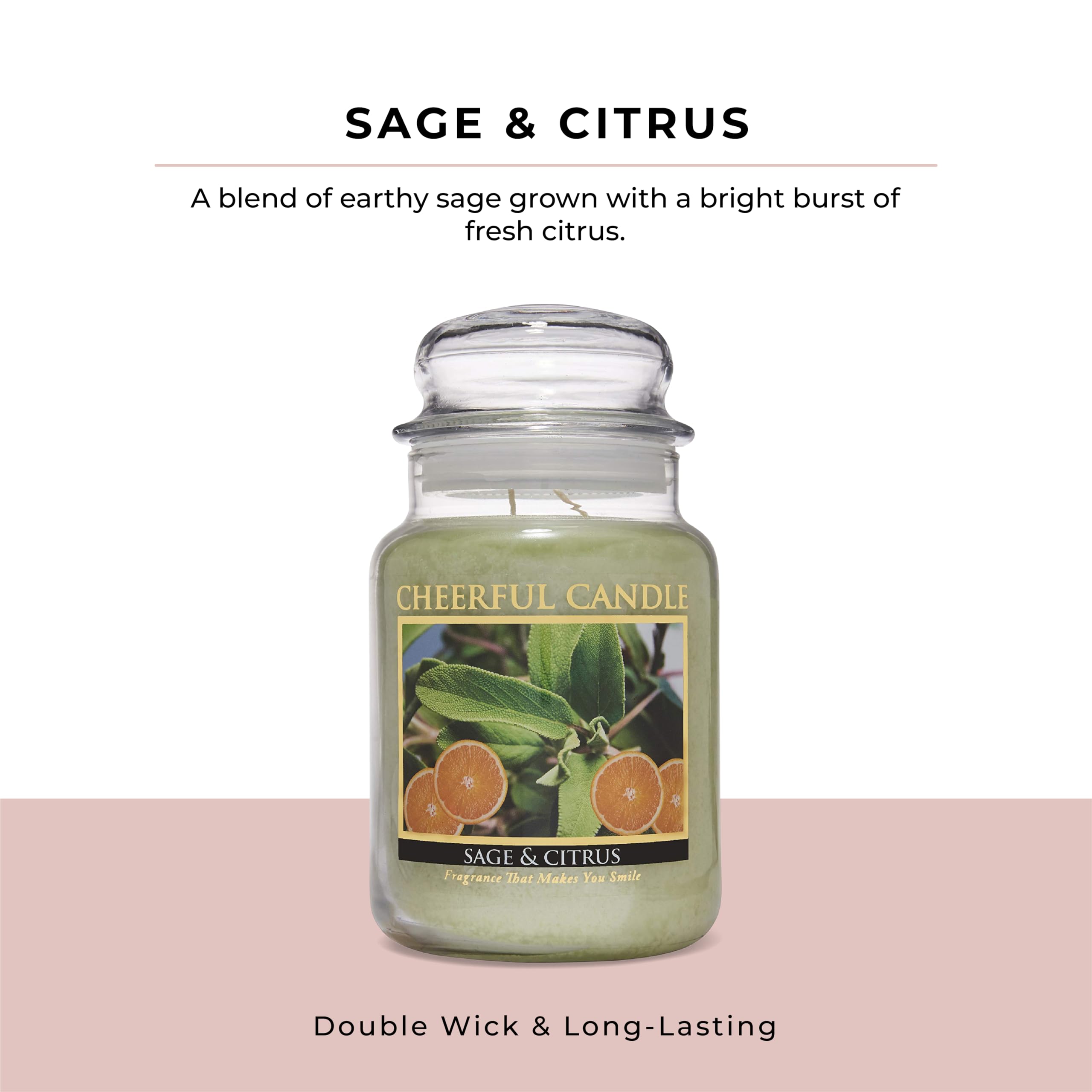 A Cheerful Giver - Sage & Citrus Scented Glass Jar Candle (24 oz) with Lid & True to Life Fragrance Made in USA