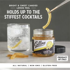 Collins Lemon Twist in Syrup Candied Citrus Peel - Popular Cocktail Garnish for Margarita, Martini, Lemon Drop, Old Fashioned Drinks, Peel for Baking - 10.9oz Jar