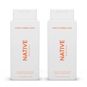 native body wash contains naturally derived ingredients | for women & men, sulfate, paraben, & dye free leaving skin soft and hydrated | citrus & herbal musk 18 oz - 2 pk