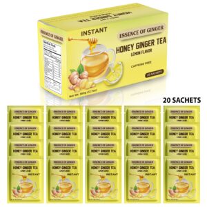 Natural Honey Lemon Ginger Herbal Tea 20 Sachet Packets Instant Beverage 18 Grams Made With Real Pure Honey, Fresh Ginger Root and Refreshing Lemon Citrus - Caffeine Free