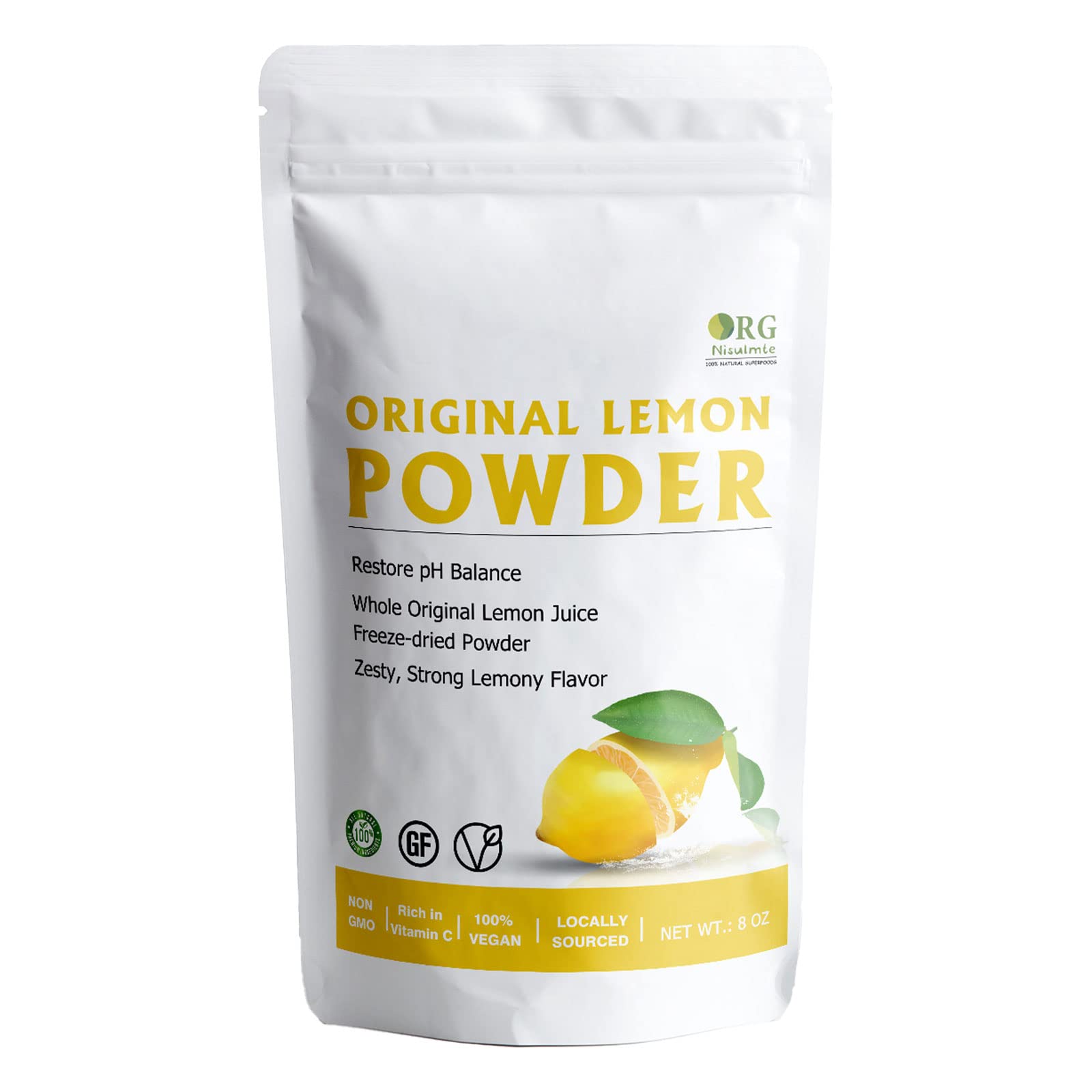 Orgnisulmte Lemon Powder,Whole Lemon Juice Freeze Dried Powder Strong Lemony Flavor 8 Oz