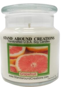 premium 100% soy apothecary candle - 16 oz.- grapefruit: a true-to-life blend of ripe, tangy grapefruit ; an exotic fruit that is citrusy.