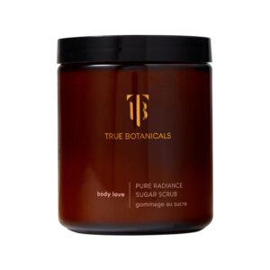 true botanicals - organic pure radiance sugar exfoliating body scrub | non-toxic, cruelty-free | hypoallergenic | provides ultra-hydration, conditioning + nourishment | made safe (8 oz)