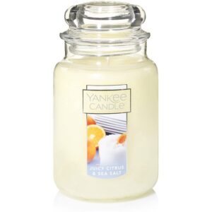 yankee candle juicy citrus & sea salt scented, classic 22oz large jar single wick candle, over 110 hours of burn time