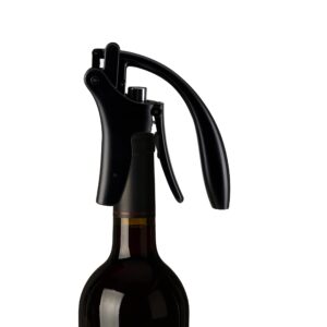 true lever corkscrew vertical wine opener, two-motion ergonomic handle, non-stick worm black (10186)