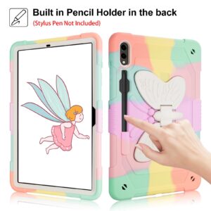 VOFUOE for Samsung Galaxy Tab S9 Plus Case 2023 12.4 Inch with Screen Protector, Butterfly Stand Hard Tablet Cover Shoulder Strap Pencil Holder Kids Girls for Galaxy Tab S9+ SM-X810/X816B/X818U-Pink