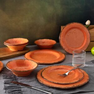 LEHAHA 12 Piece Crackle Lightweight Melamine Dinnerware Set-Service for 4, break-resistant and Durable Rustic Plates and Bowls Dishware Sets Perfect for Patio and Outdoor Activities