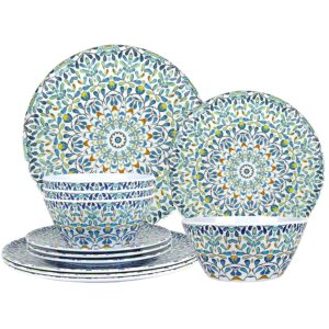 aclema melamine dinnerware sets 12 pcs dish set plates bowls unbreakable for kitchen dinner outdoor indoor service for 4 vintage