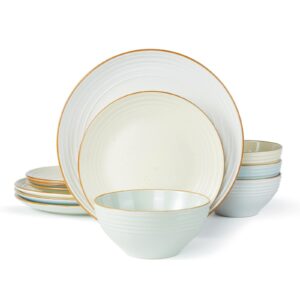 famiware jupiter dinnerware set, plates and bowls sets for 4, microwave and dishwasher safe, scratch resistant, 12 pieces dishes set, multi-color