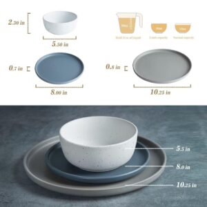 Famiware Dawn Plates and Bowls Sets, 12 Pieces Stoneware Dinnerware Sets, Dishes Set for 4, Microwave and Dishwasher Safe, Multi-color