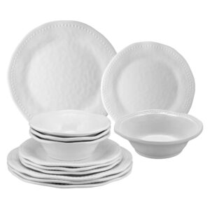 supreme housewares 12-piece melamine dinnerware set, includes dinner plates, salad plates, bowls, service for 4. (beaded)