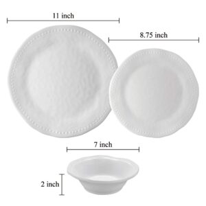 Supreme Housewares 12-Piece Melamine Dinnerware Set, Includes Dinner Plates, Salad Plates, Bowls, Service for 4. (Beaded)