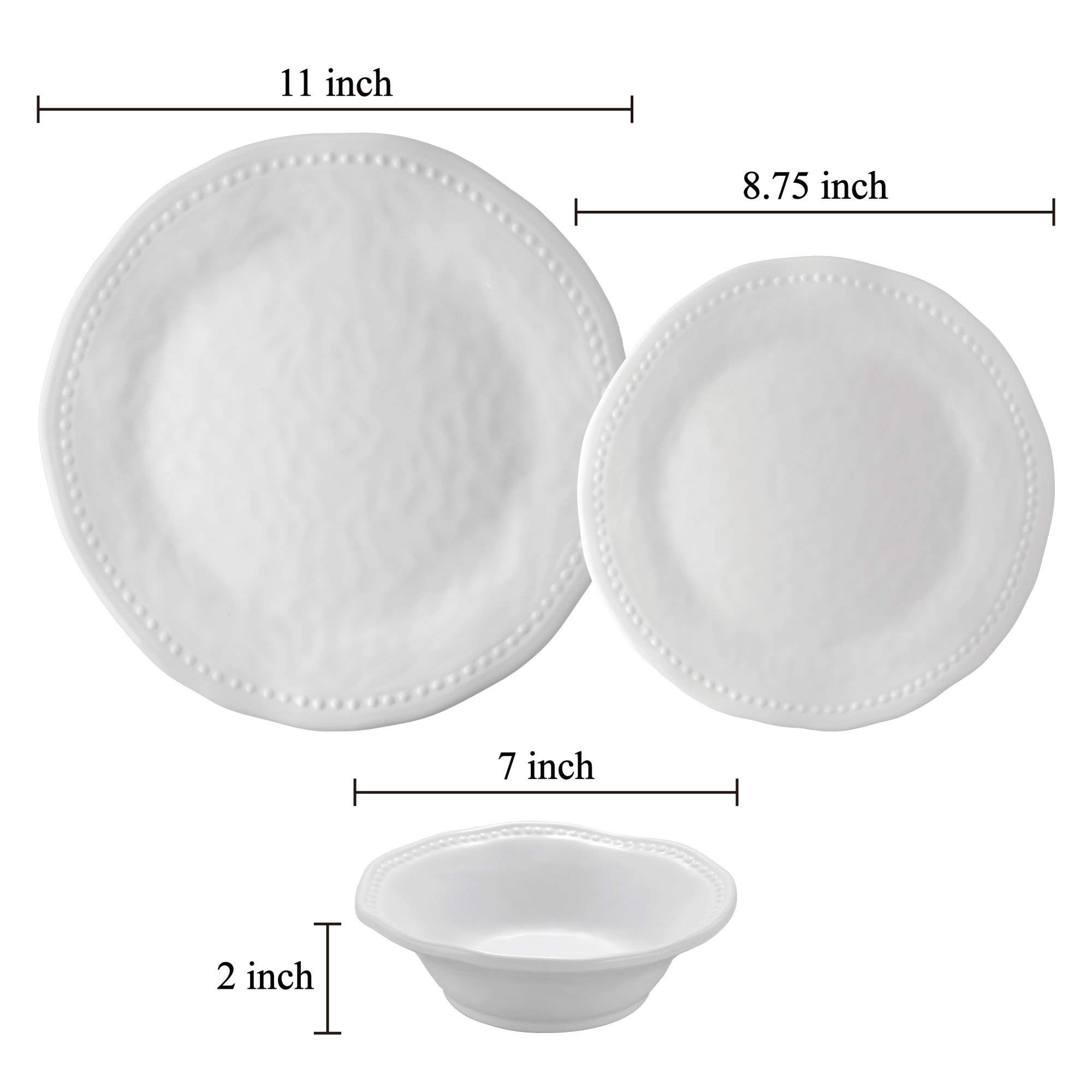 Supreme Housewares 12-Piece Melamine Dinnerware Set, Includes Dinner Plates, Salad Plates, Bowls, Service for 4. (Beaded)