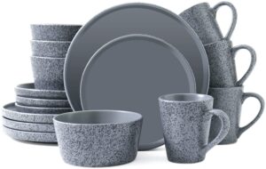 bestone 16 piece round kitchen dinnerware set,plates and bowls sets,dishes, plates, bowls, mugs, dish set，plates and bowls,service for 4, stoneware (round, grey matte)