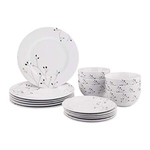 amazon basics 18-piece kitchen dinnerware set, plates, dishes, bowls, service for 6, branches