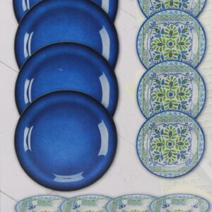 Melamine 12 Piece Dinnerware Set (Blue & Green) - Suitable Indoors and Outdoors