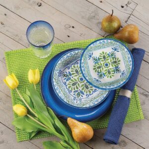 Melamine 12 Piece Dinnerware Set (Blue & Green) - Suitable Indoors and Outdoors