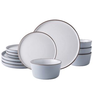 amorarc dinnerware sets of 4,modern stoneware plates and bowls sets,chip and crack resistant | dishwasher & microwave safe ceramic dishes set,service for 4 (12pc)-speckled & matte grey