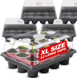 tarli pack of 5 plant germination kit - 4" dome closure seed starter tray, 2 adjustable vents attached cloning tray, 12 cells that fit 12 oz cups, suitable for large seeds