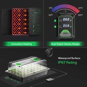 VIVOSUN 1-Pack 40-Cell Seed Starter Trays with 1 Set of LED Lights and 10"x20.75" Seedling Heat Mat, 3.6" Higher Cover, Adjustable Vents, Drainage Holes, Green Propagation Tray for Planting Seeds