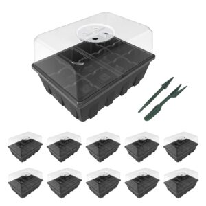 gardzen 10-set garden propagator set, clear seed tray kits with 120-cell, seed starter tray with dome and base 6.6" x 4.5" (12-cell per tray)