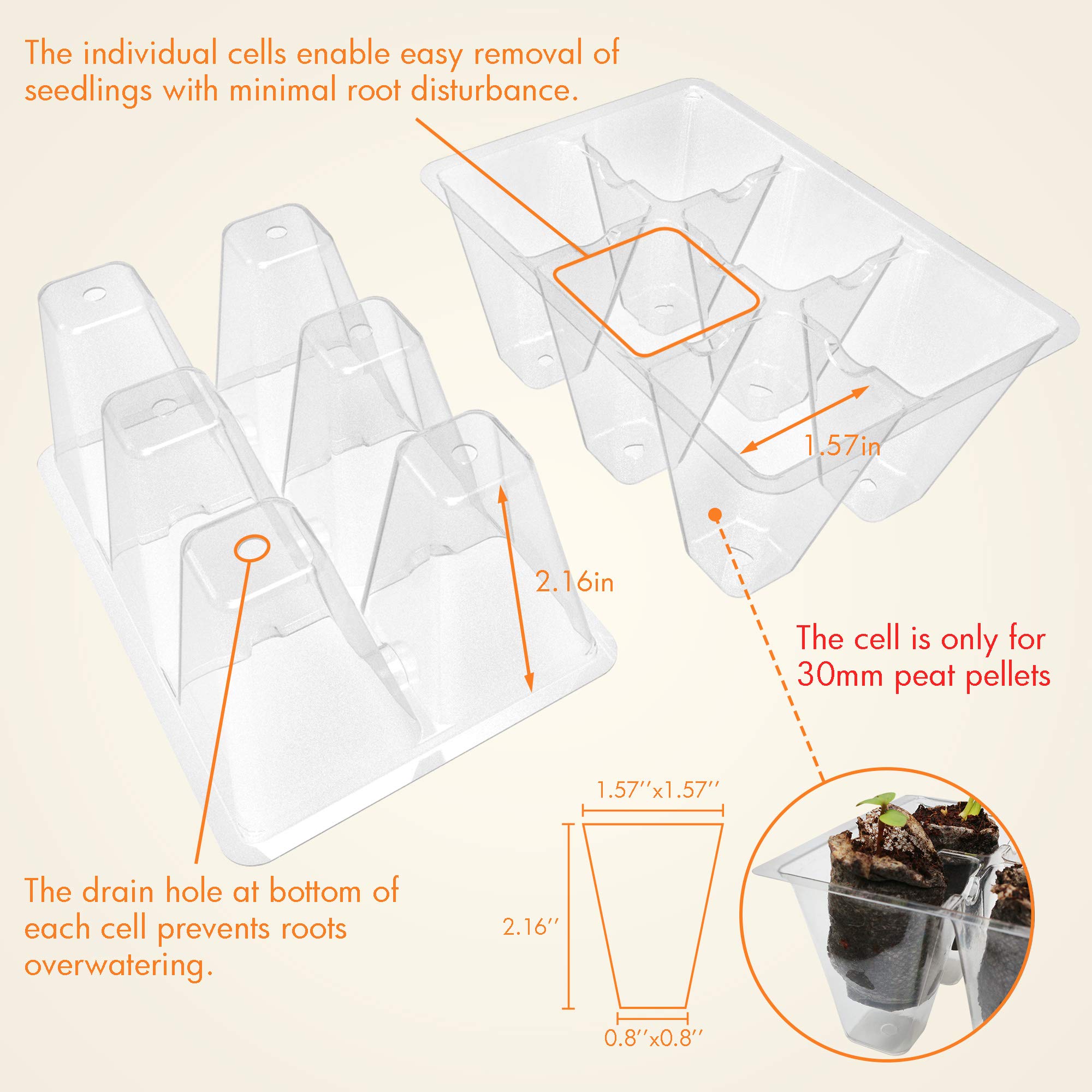 Gardzen 10-Set Garden Propagator Set, Clear Seed Tray Kits with 120-Cell, Seed Starter Tray with Dome and Base 6.6" x 4.5" (12-Cell Per Tray)