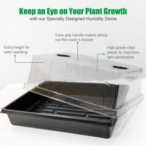 RooTrimmer 4-Set Thick Plastic Seed Starter Trays with Tall Clear Humidity Domes for Nursery Pots Humidity Increasing, Transparent Lids for Plant Growing Seedling Propagation Faster, Germination Kit