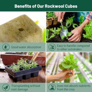 Jowlawn 1.5" Rockwool Cubes for Hydroponics - 2 Sheets Rockwool Grow Cubes for Rooting, Cuttings, Clone Plants, Starting Seeds, Ideal Rockwool for Hydroponic Growing (98 Plugs in Total)