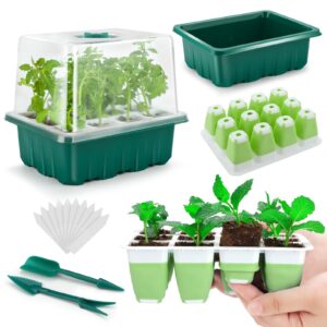 seed starter tray, 72 cells indoor seed starter kit, flexible silicone designed seedling starter trays, germination tray with humidity dome & lids(4in height), reusable & dishwasher safe, bpa-free