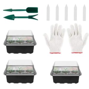 dapangyoung 3 pack seed starter tray kit fo glove plant with adjustable humidity dome and base trays seedling for germination growing, greenhouse grow (12 cells per tray) (black), 7 x 5.5 2 inches