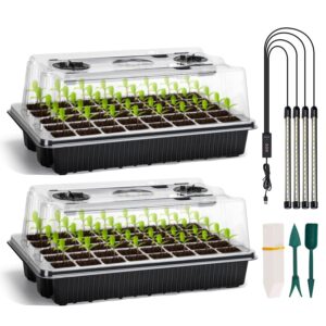 carzos seed starter tray kit with grow lights, 2 pack 80 cells seed trays with humidity dome, mini greenhouse for seeds growing starting sprouting germination