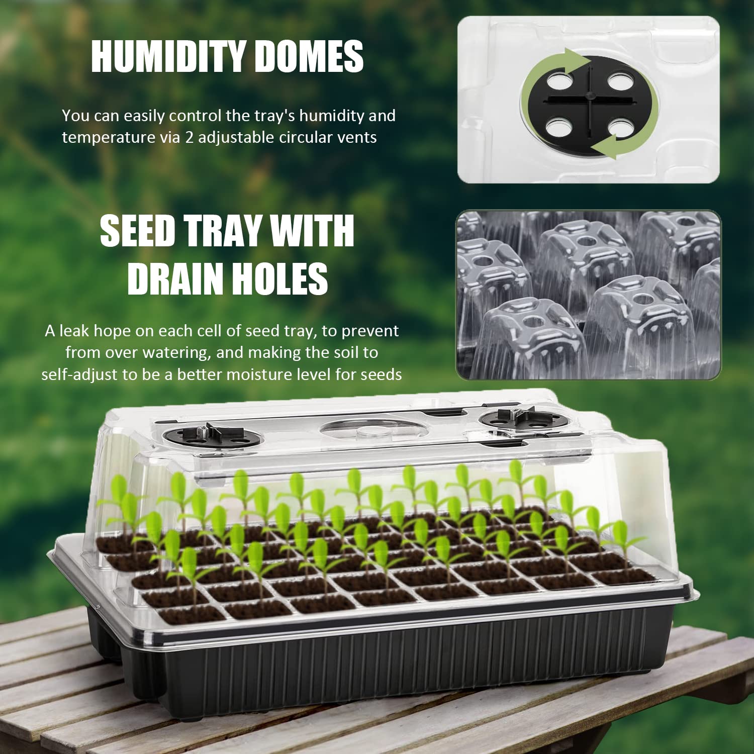 Carzos Seed Starter Tray Kit with Grow Lights, 2 Pack 80 Cells Seed Trays with Humidity Dome, Mini Greenhouse for Seeds Growing Starting Sprouting Germination